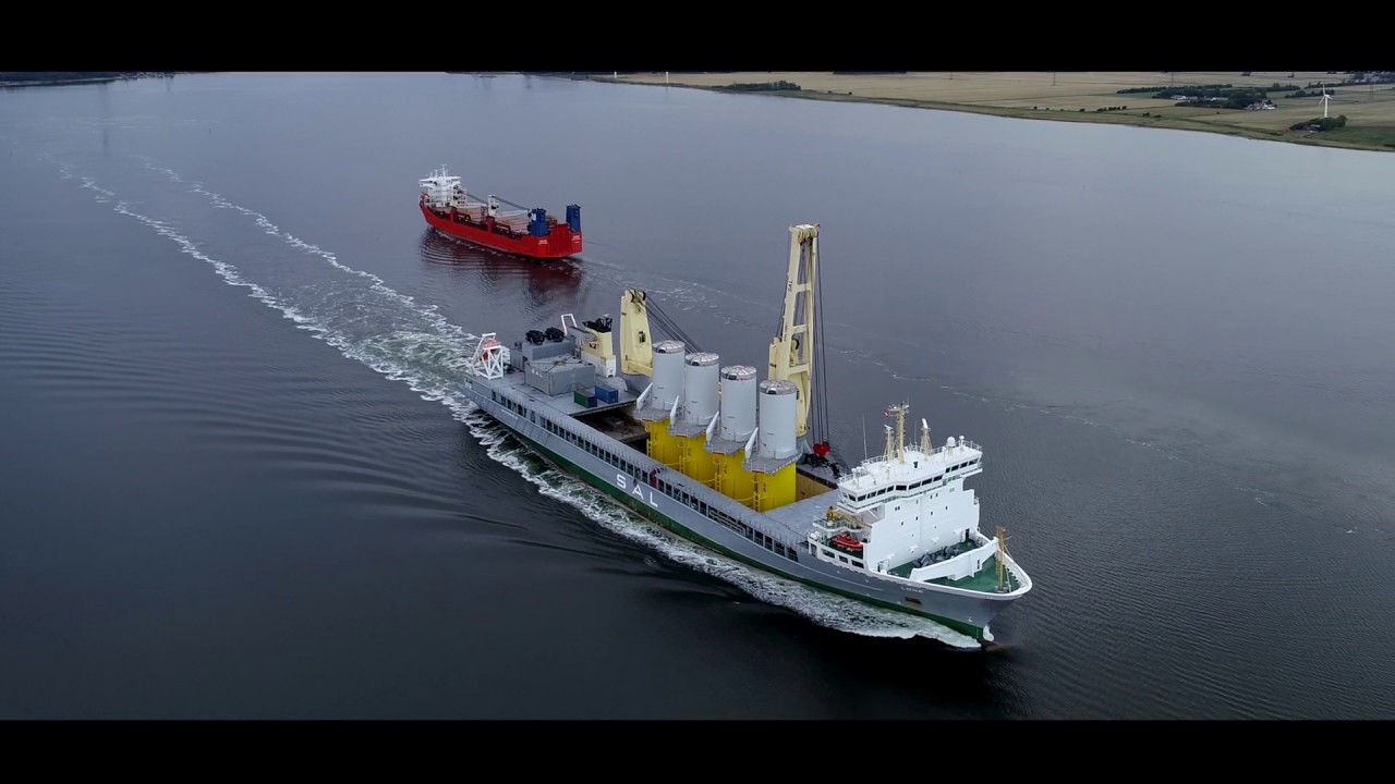 SAL: MV Lone, loading transition pieces for offshore wind farm - YouTube