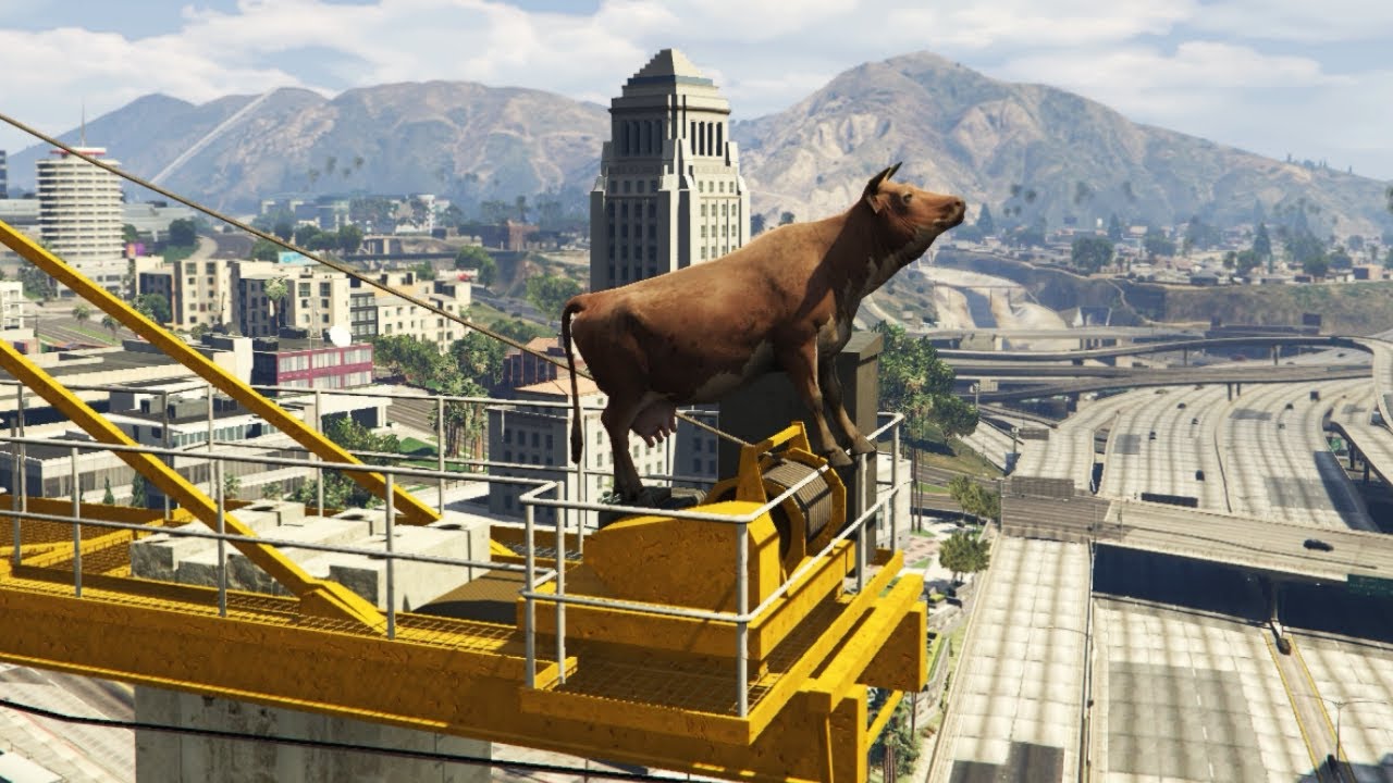 GTA 5: Cow Gameplay - Falling Off The Highest Buildings - Funny and ...
