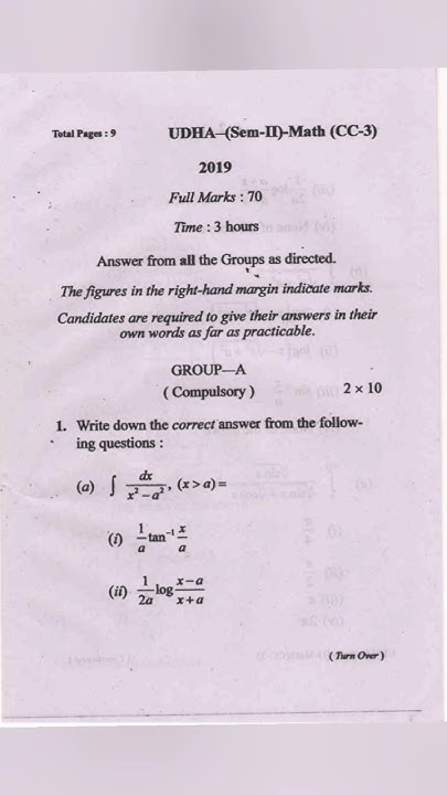 Maths question paper 2019||semester 2#kolhan_university #pyqs #exam # ...