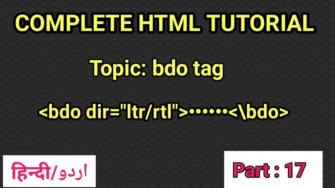 Bdo Tag In Html Html Tutorial For Beginners Ms Coder Youtube