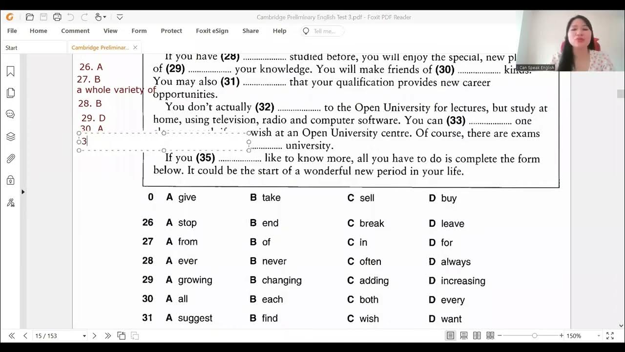 B1, Preliminary for Schools, PET 3, Test 1, Part 5 Reading and Writing ...