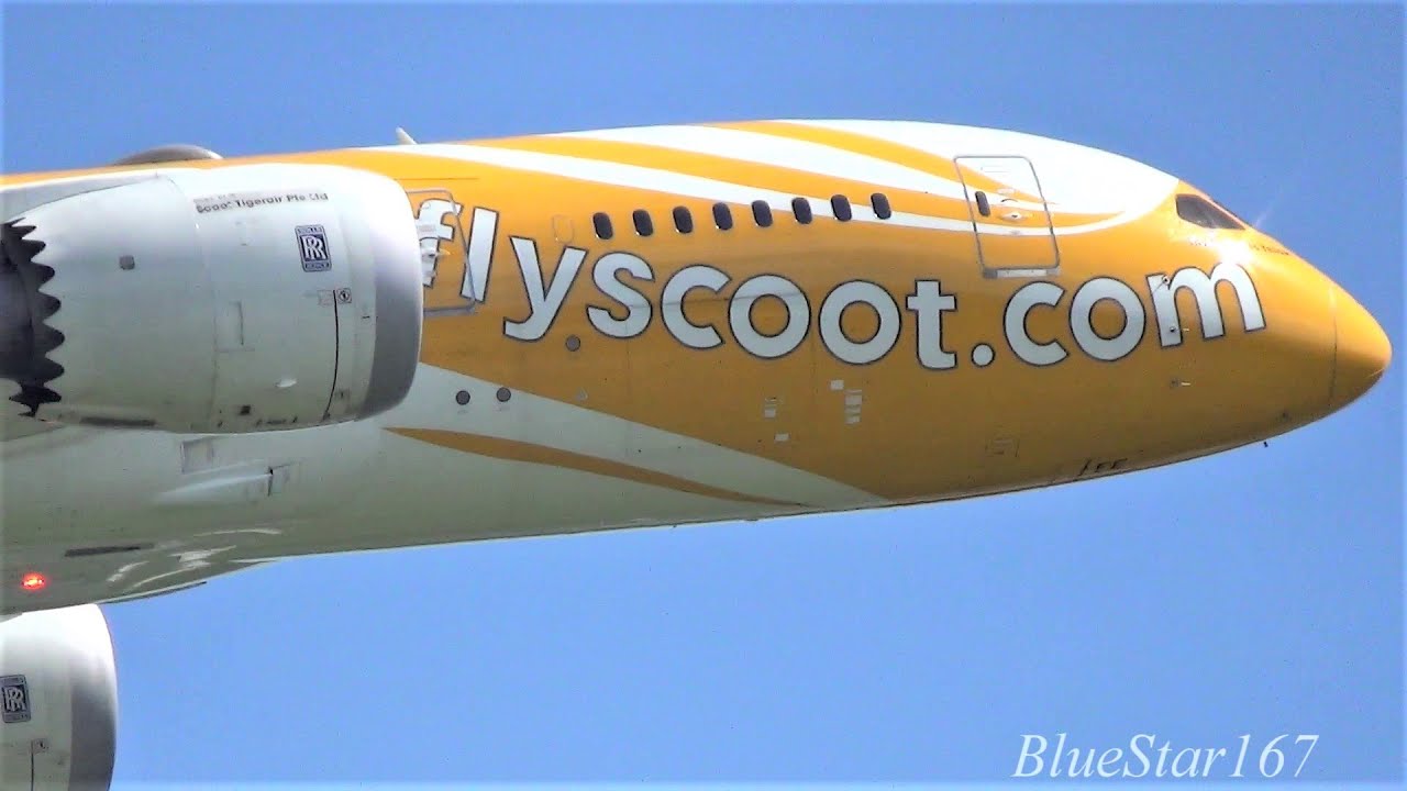 Scoot Boeing 787-8 (9V-OFE) takeoff from NRT/RJAA (Tokyo - Narita) RWY ...