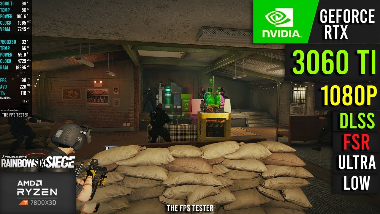 Rainbow Six Siege | RTX 3060 Ti + Ryzen 7 7800X3D | Low vs Maximum Settings | DLSS vs FSR ...