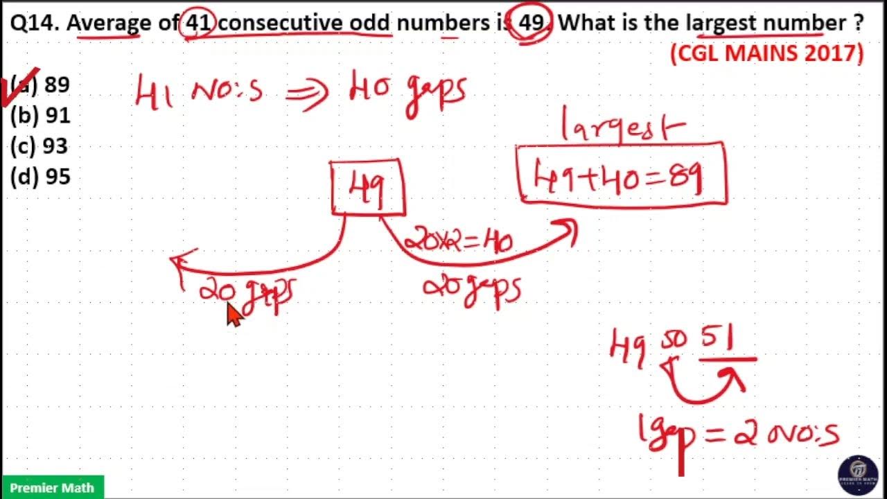Average of 41 consecutive odd numbers is 49. What is the largest number (CGL MAINS 2017) - YouTube