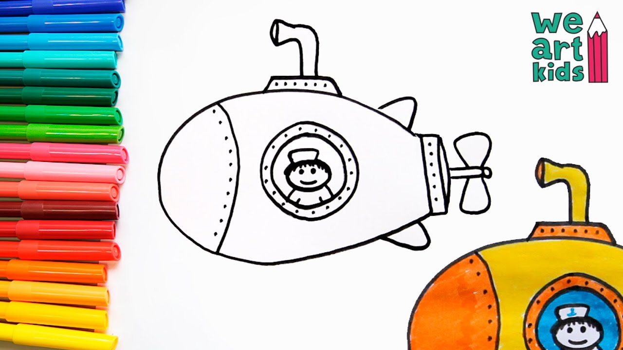 Simple drawing. Draw a YELLOW SUBMARINE with children. - YouTube