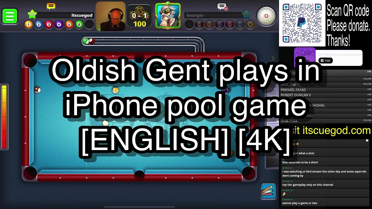 Oldish Gent plays in iPhone pool game [ENGLISH] [4K] 🎱🎱🎱 8 Ball Pool 🎱🎱 ...
