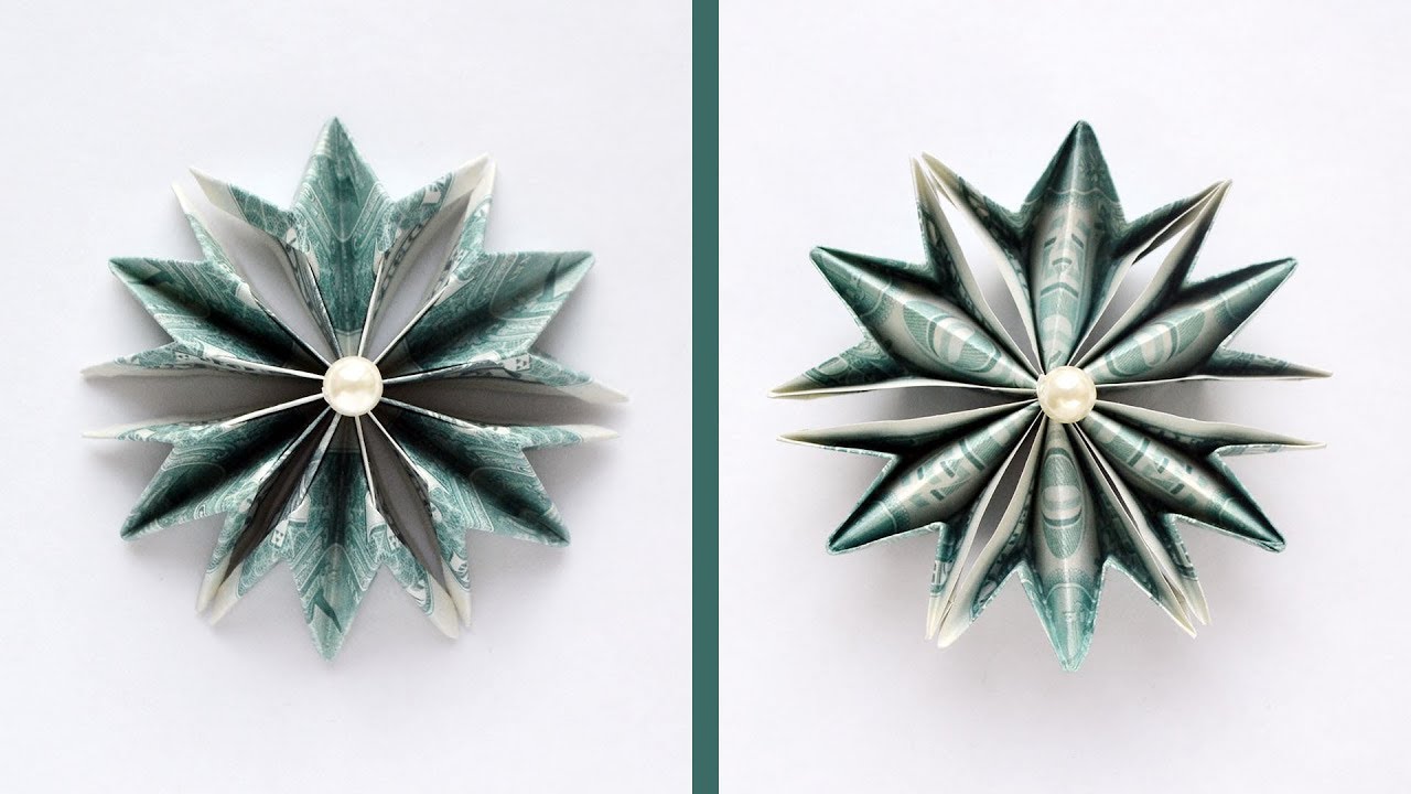 My Money Double-sided SNOWFLAKE | Dollar Cornflower Origami | Tutorial ...