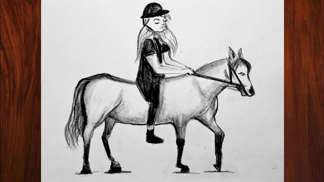 How to draw a horse 🐎 and rider bareback | A Girl Riding Horse 🏇 ...