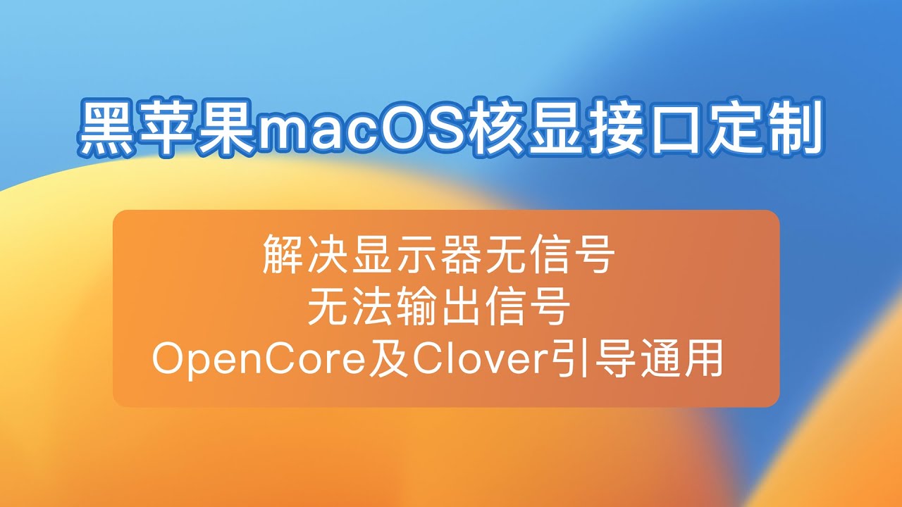 黑苹果macOS核显接口定制，解决显示器无信号，无法输出信号，OpenCore及Clover引导通用 - YouTube