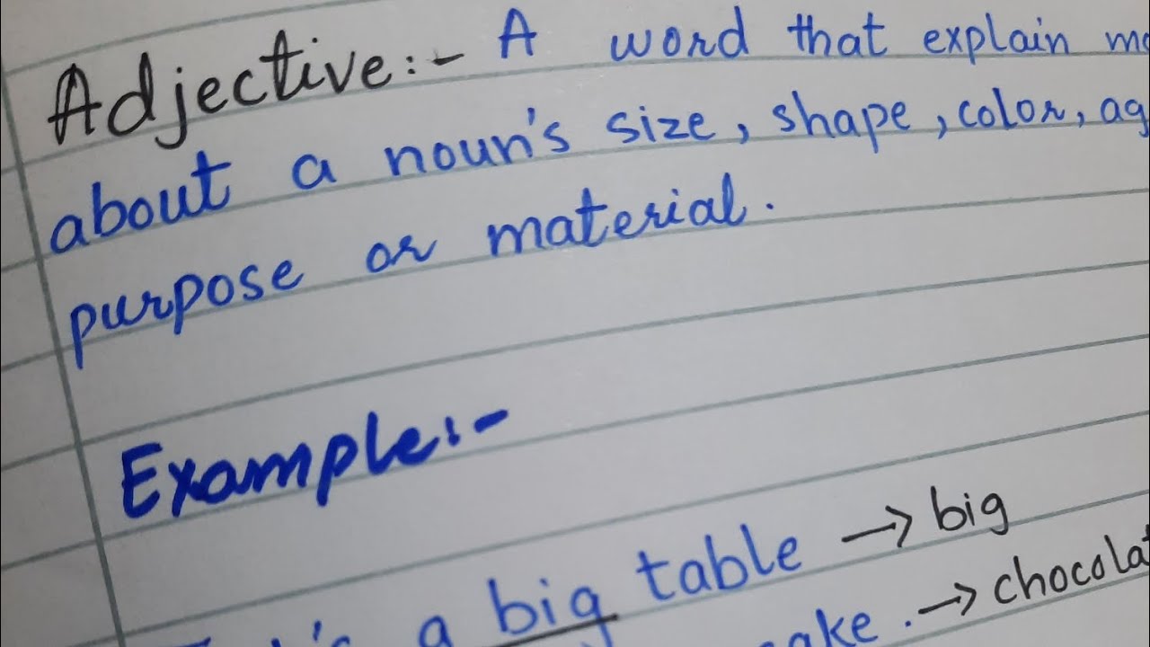 Definition of Adjective with example - YouTube