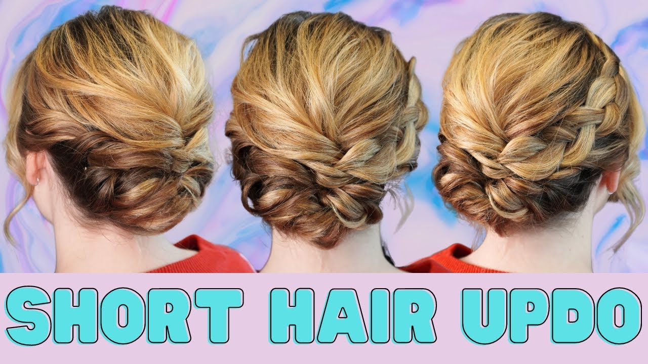 How to do Easy braided updo on short hair - messy hairstyle - YouTube