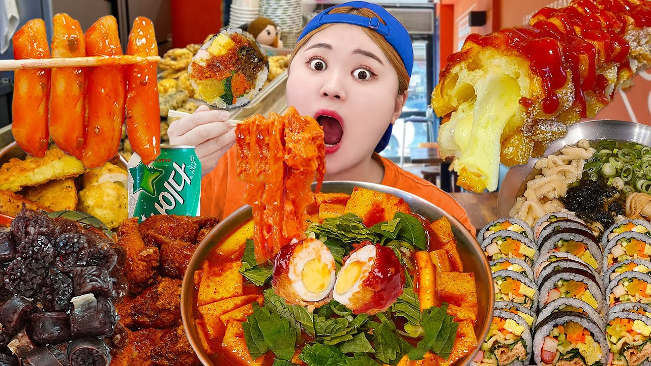 MUKBANG 하이유의 분식집 매운 떡볶이 우동 튀김 먹방! Spicy Teokbokki & Tuna gimbap Eating Sound | HIU 하이유 - YouTube
