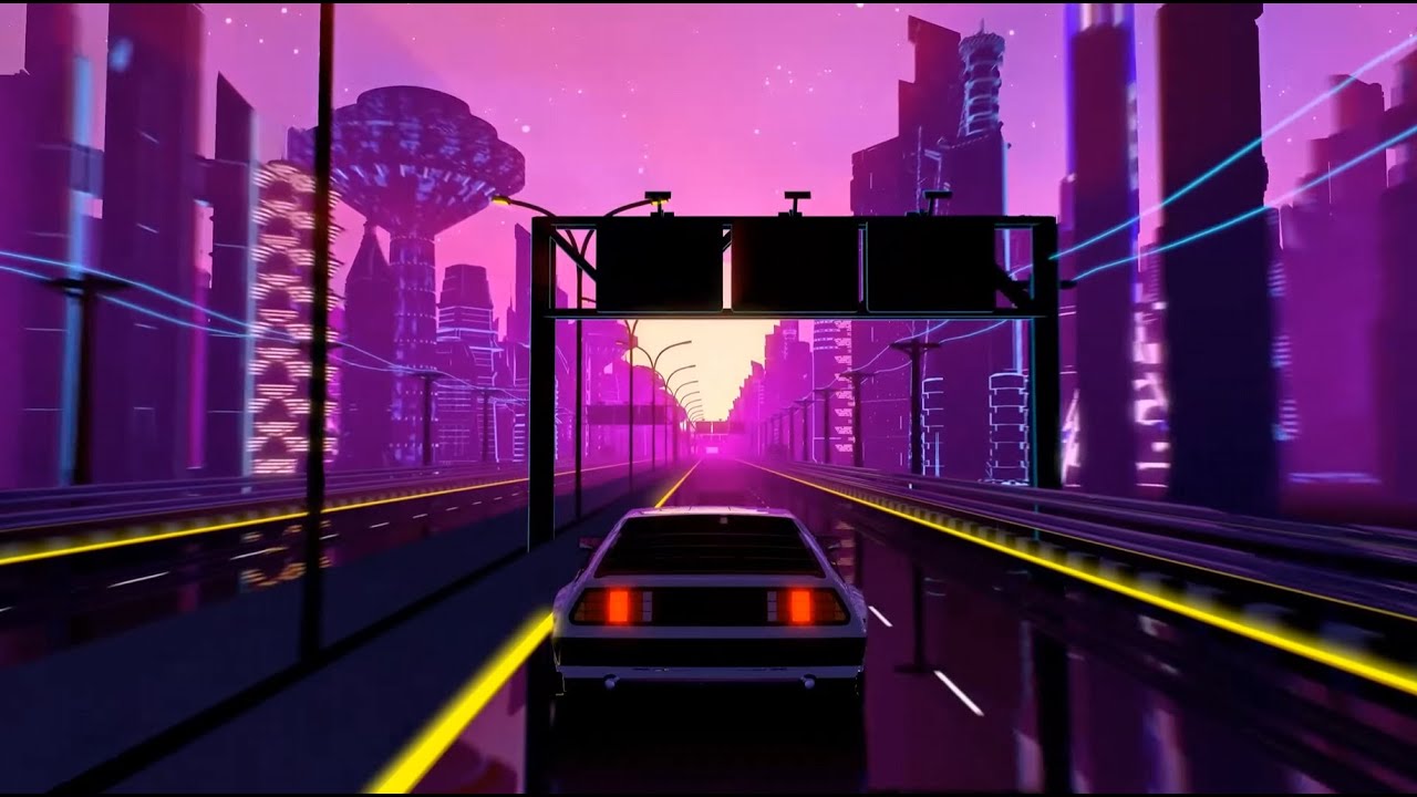 Driving In Retro Futuristic Neon City Screensaver Vice City - YouTube
