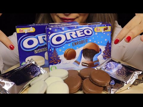 ASMR OREO ENROBED WHITE MILK CHOCOLATE CRUNCHY MUKBANG no talking CREMA ...