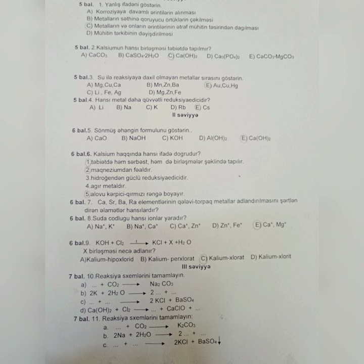 9-cu Sinif Kimya KSQ 1 - YouTube