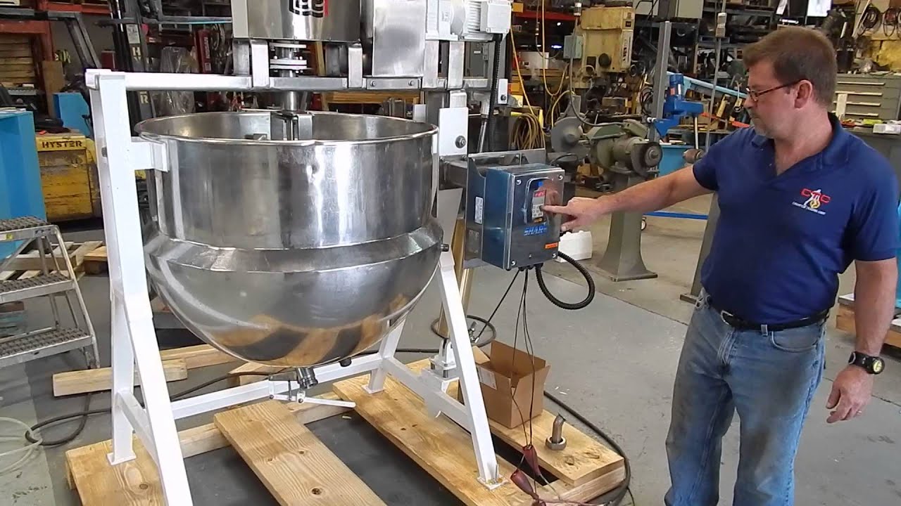 Lee 100 gallon double motion agitated kettle - YouTube