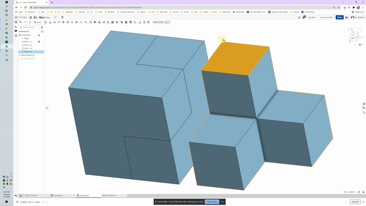 Onshape - Assembly Workspace, Import Parts, Fix one Part, & Fastened ...