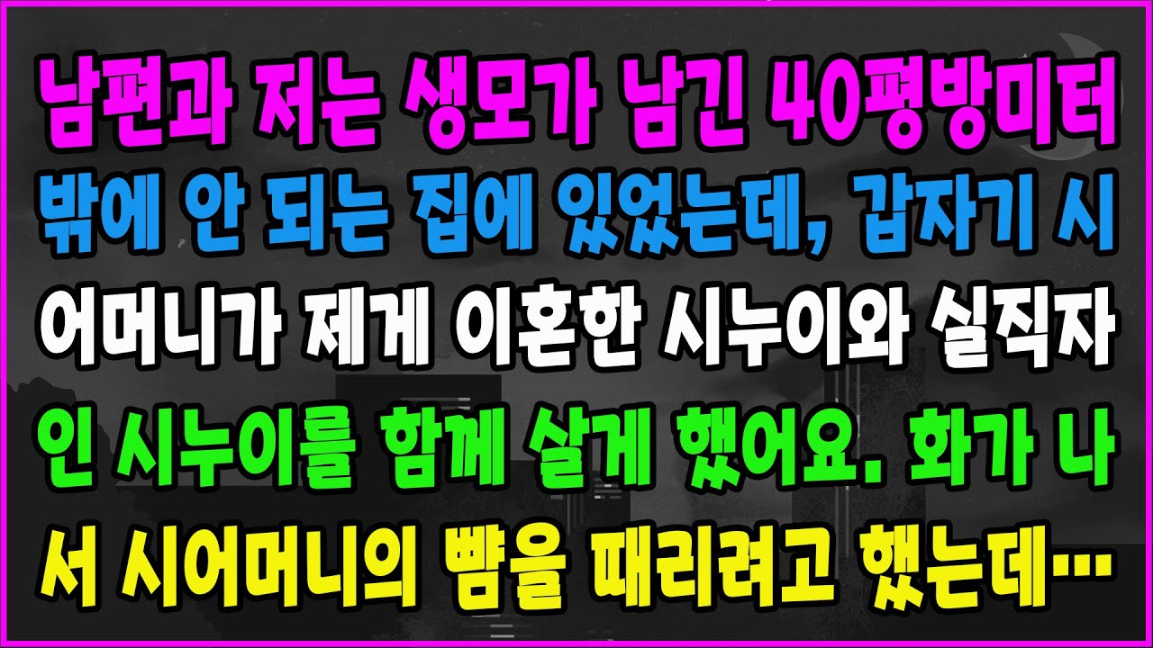 고민 라디오 남편과 저는 생모가 남긴 40평방미터 집에 있었는데 시어머니가 이혼한 시누이와 실직자인 시누이를 함께 살게
