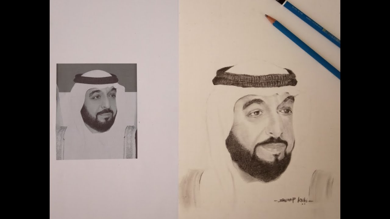 Pencil portrait of Sheikh Khalifa Bin Zayed Al Nahyan / portrait ...