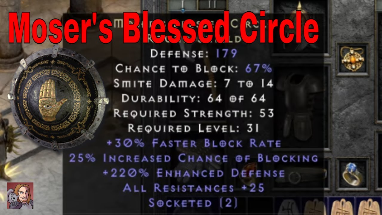 D2R Unique Items - Moser's Blessed Circle (Round Shield) - YouTube