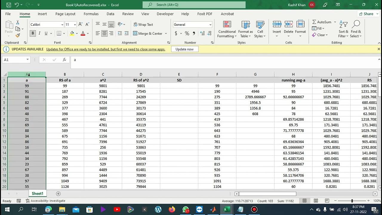 Matlab program to find running sum, running average & running standard deviation of random ...
