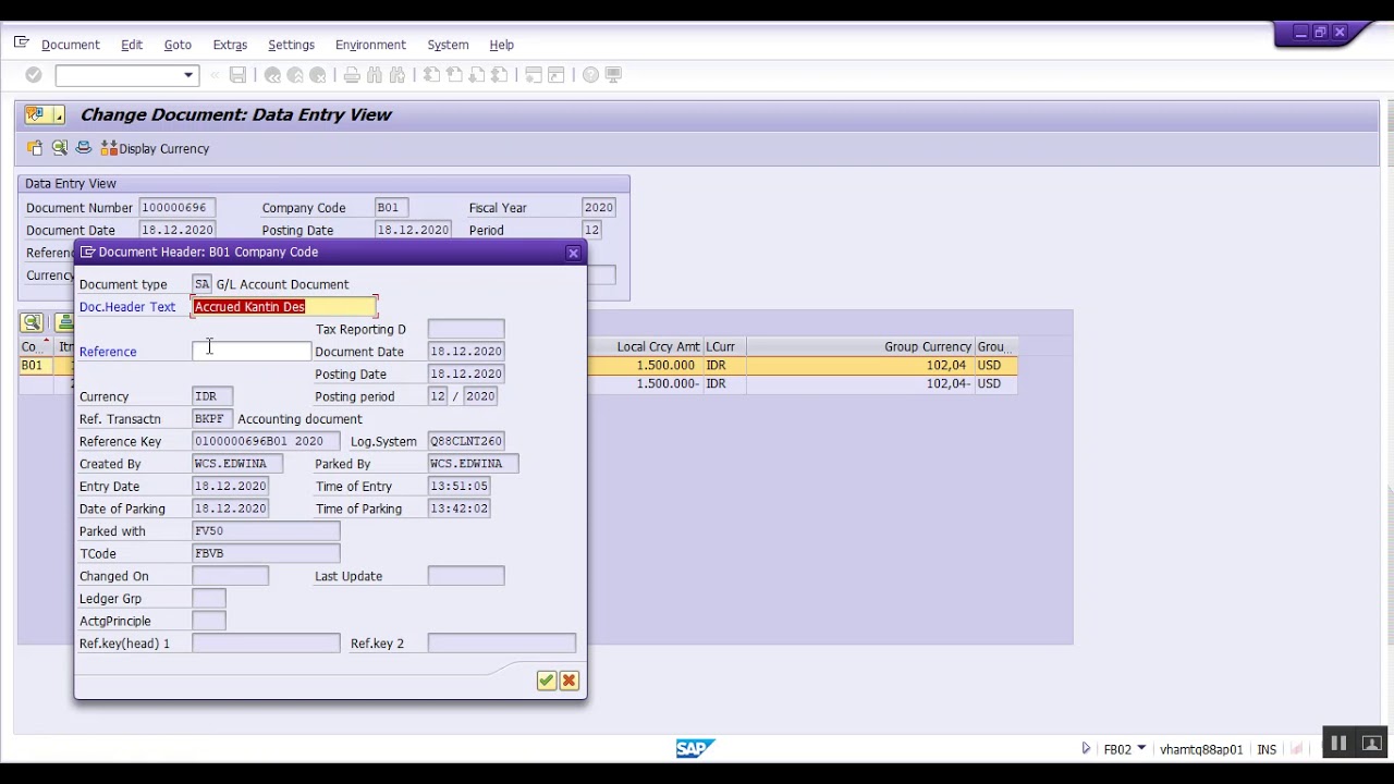 FB02 Change GL Document - YouTube