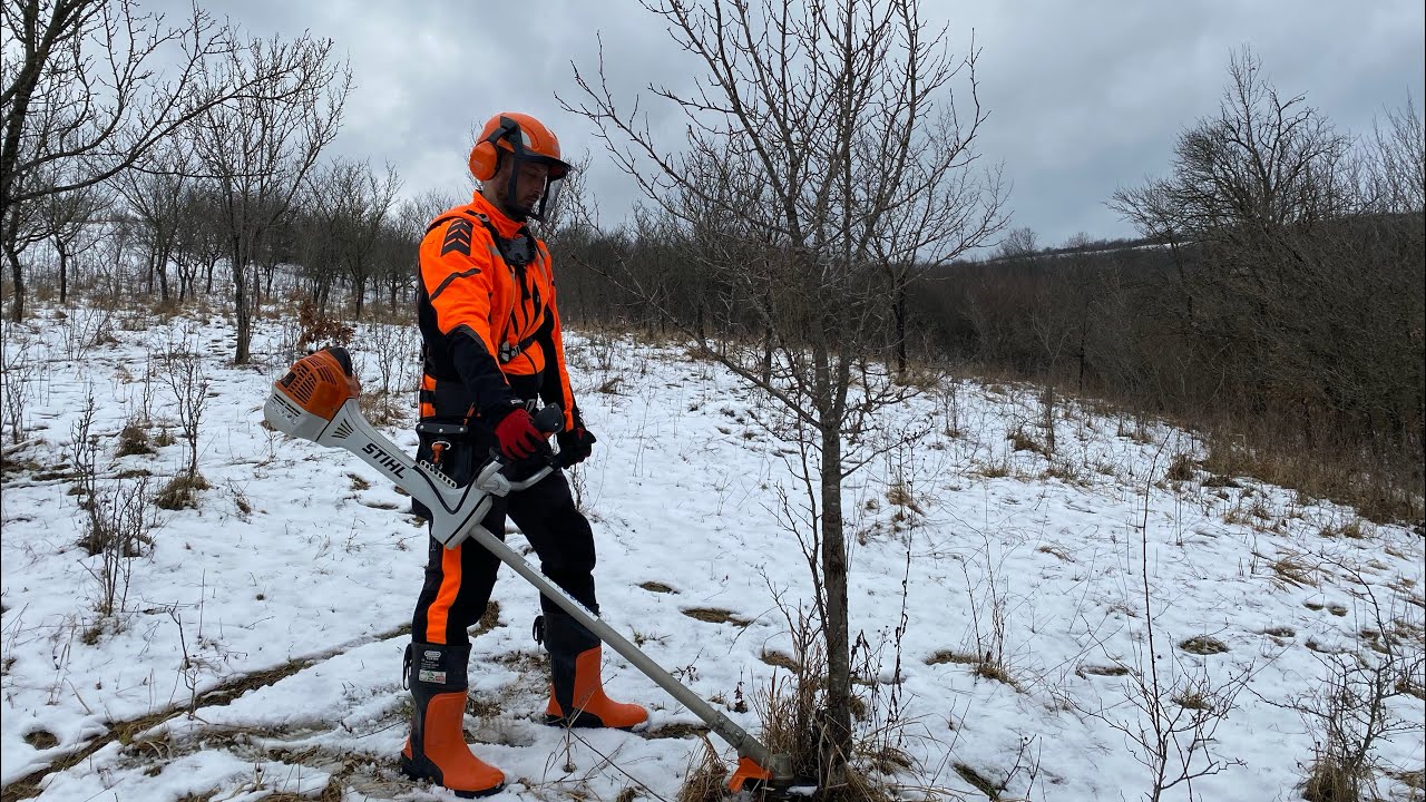 Cutting bushes and trees with Stihl Fs 560 C-EM with circular saw blade ...