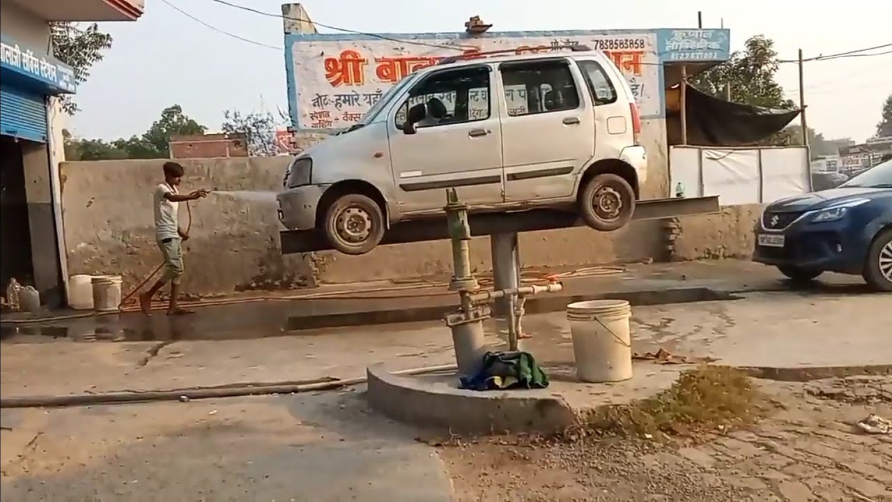wagon r car washing and dry cleaning by machine - YouTube