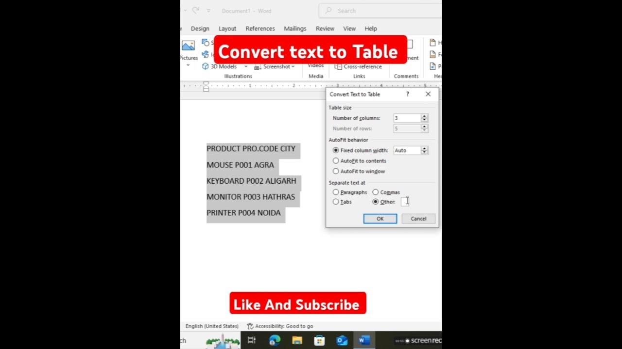 Convert Text to Table in MS Word #shorts #computerhacks - YouTube