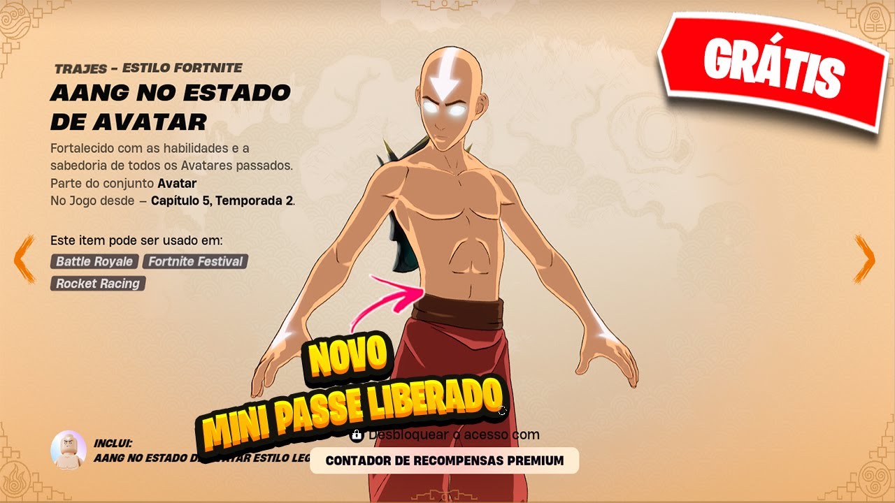 AVATAR AANG CHEGOU NO FORTNITE, SKINS CONFIRMADAS, GRÁTIS E MINI PASSE ...