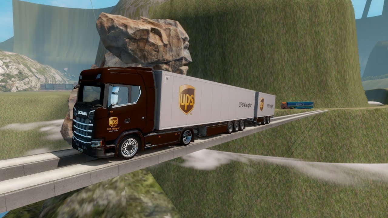 Ups double trailer on dangerous bridge in Ets2 #ets2 #gaming #truck ...