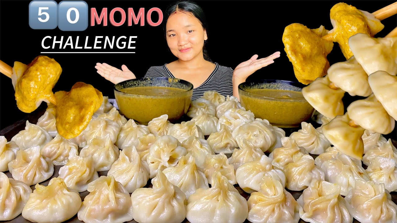 50 CHICKEN MOMO CHALLENGE WITH SPICY ACHAR ll - YouTube