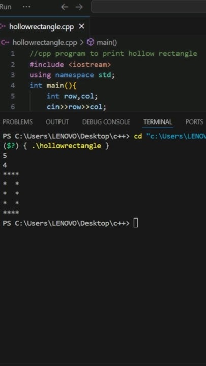 C Program To Print Hollow Rectangle Shorts Cplusplusprogramming Codingprograms 0526