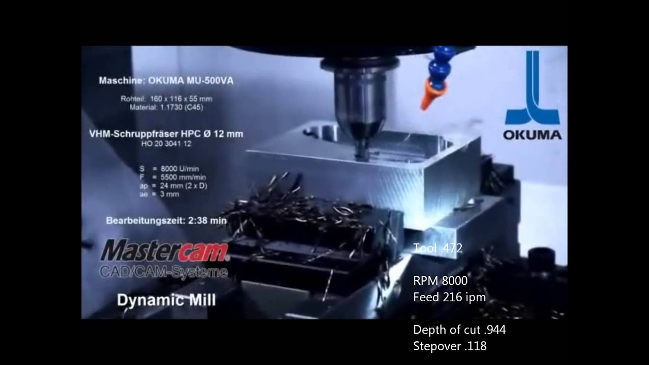 Mastercam Dynamic Milling - Okuma MU-500VA - YouTube