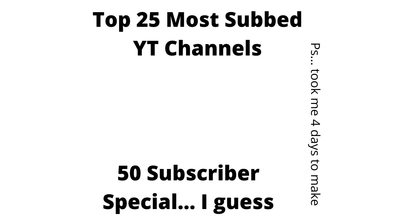 Top 25 Most Subbed YT Channels (2016 - 2020) 50 Subscriber Special ...