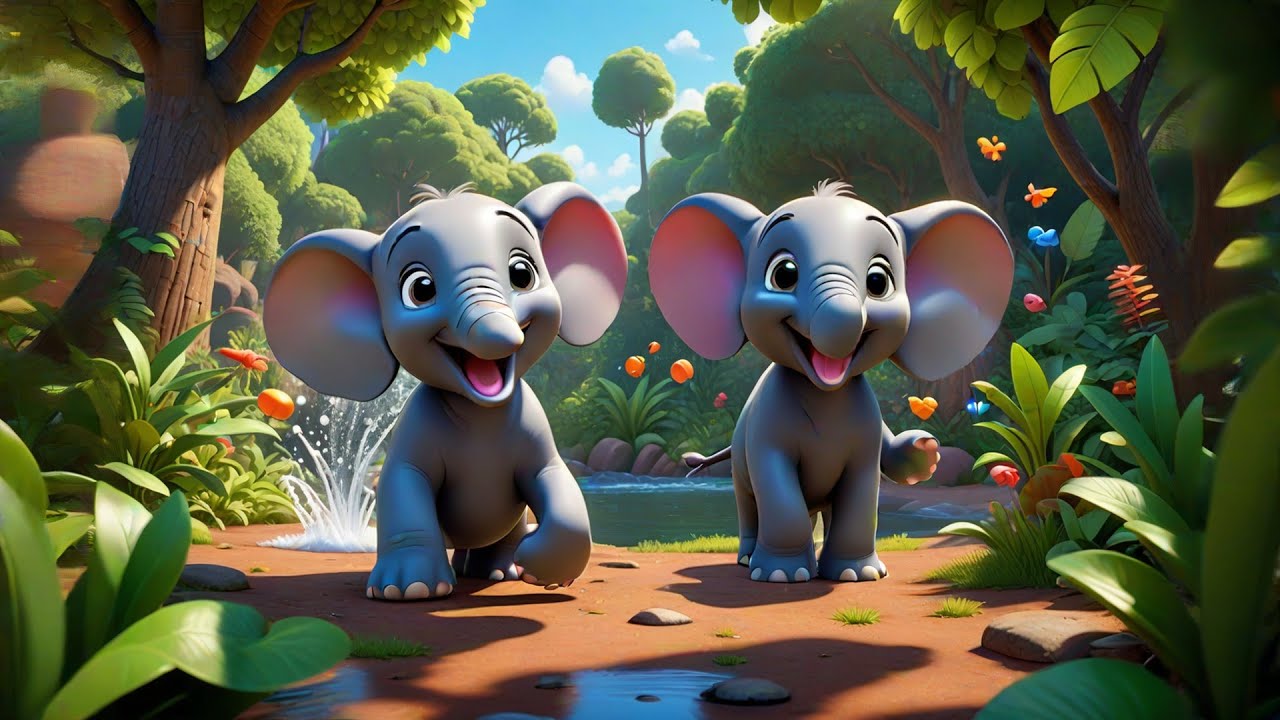 Five Baby Elephants Splash and Spray | Animal Water Play Song for Kids ...