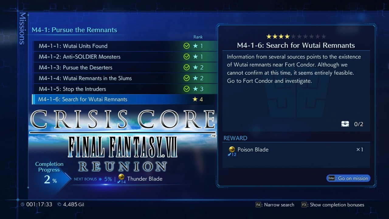 Crisis Core: Final Fantasy 7 Reunion - Pursue the Remnants Missions ...