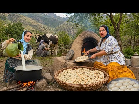 Life in the Forgotten Mountains of IRAN : Milking Cows, Local Butter ,& Clay Oven Meat Bread 🍞🥩⛰️