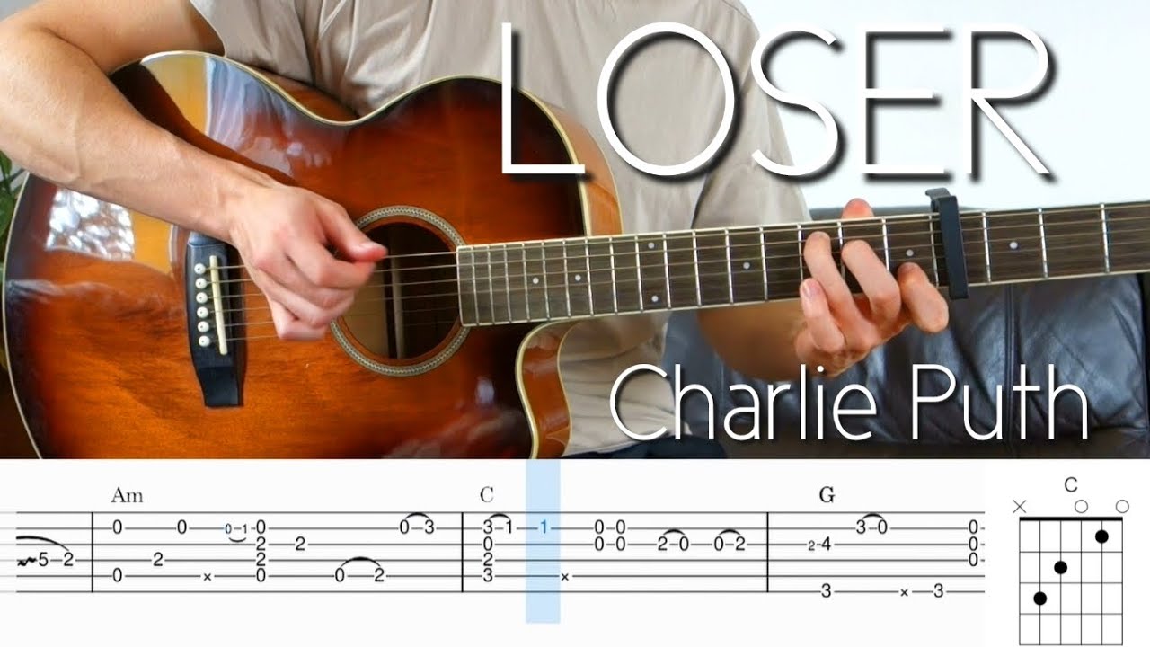 Loser (Charlie Puth) - TABS Tutorial (fingerstyle guitar) - YouTube