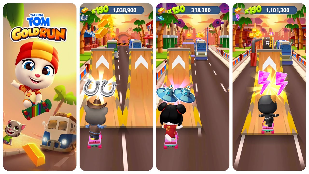 Talking Tom Gold Run Skate Board Side World Lucky Angela vs Cowboy Tom ...