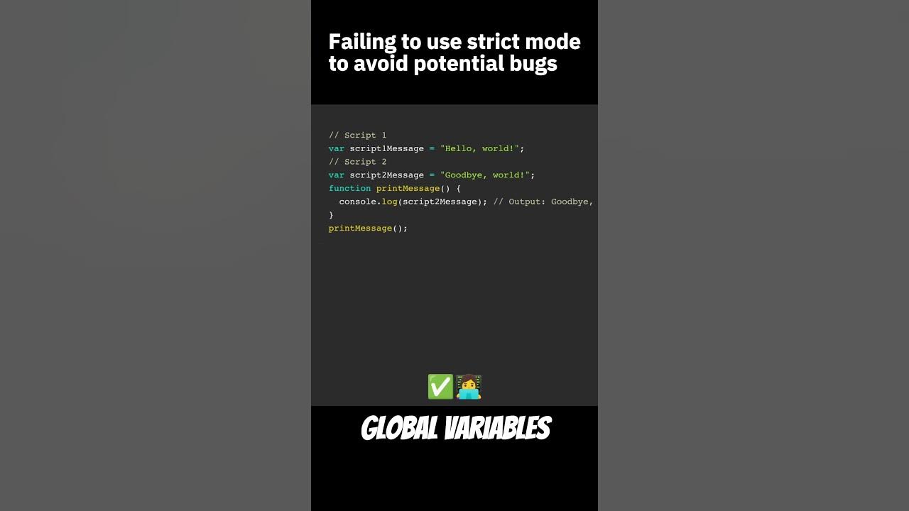 Failing to use strict mode to avoid potential bugs #javascript #codingtips #webdevelopment - YouTube