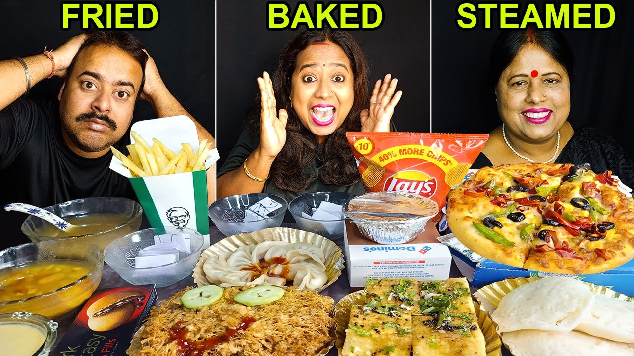 FRIED VS BAKED VS STEAMED FOOD EATING CHALLENGE | Food Challenge ...