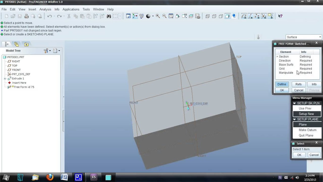surface free form solid free form Pro engineer tutorial - YouTube