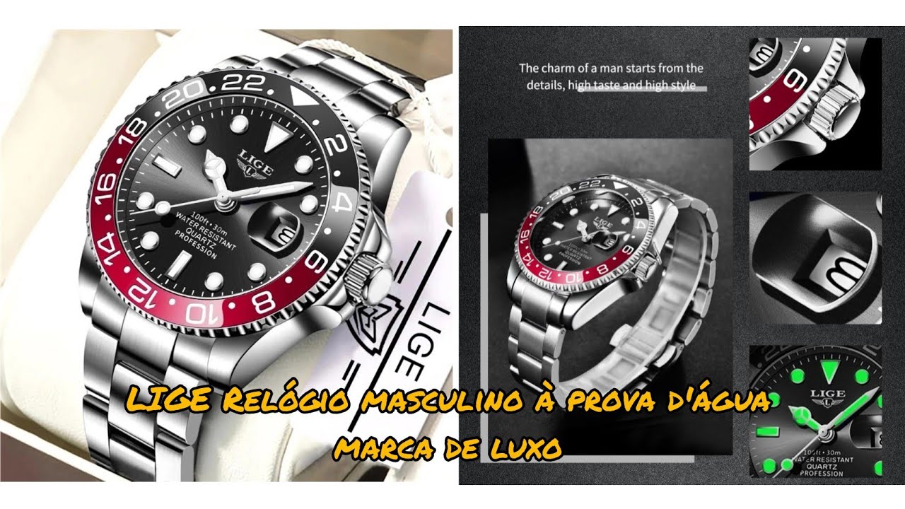 LIGE Relógio masculino à prova d'água marca de luxo, estilo Rolex - YouTube