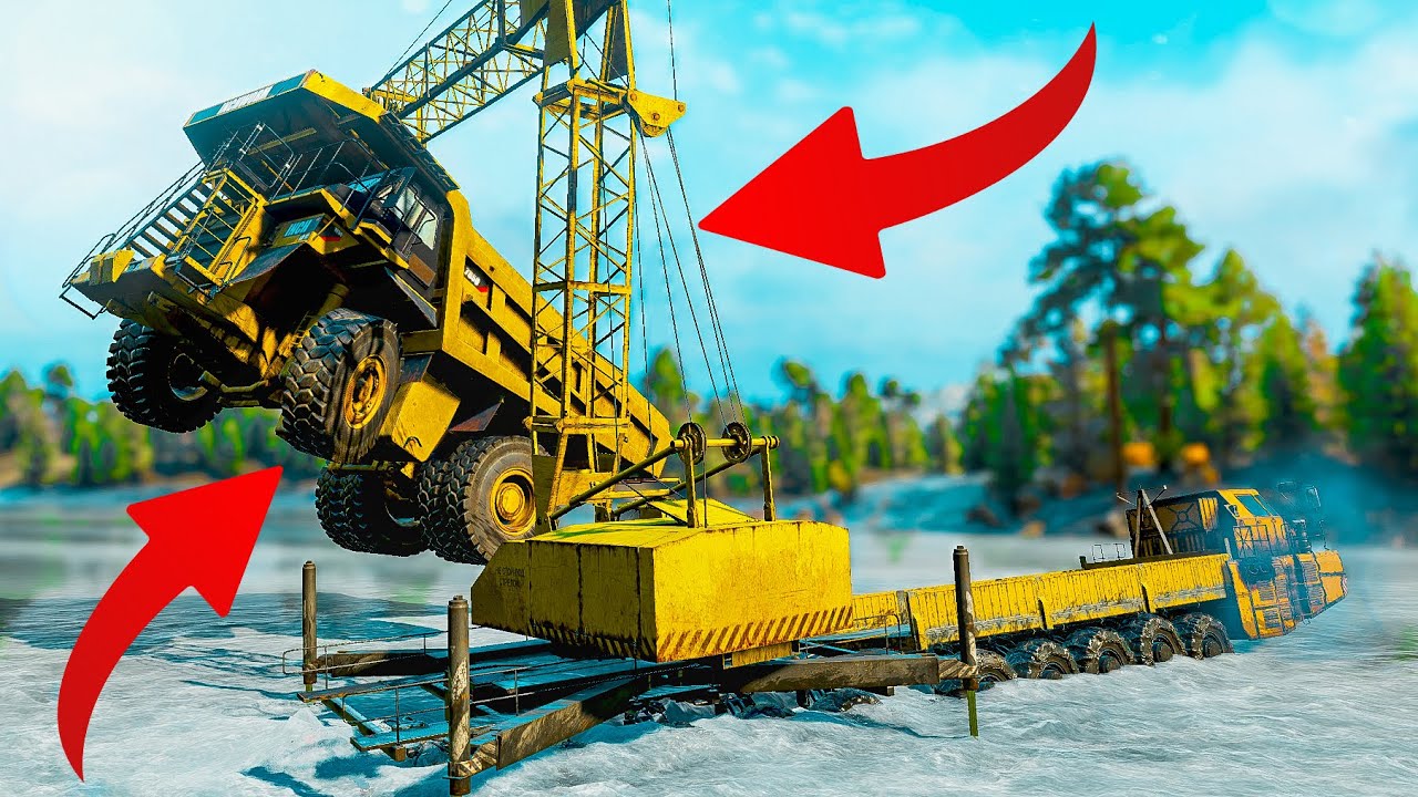 Massive Crane Lifting A Dumper Truck From A Deep River || SnowRunner ...