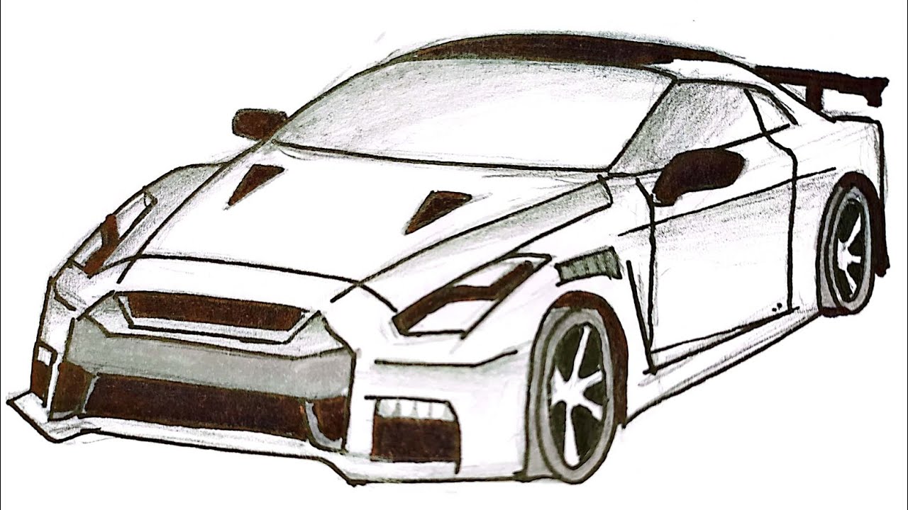how to draw Nissan GT-R - YouTube