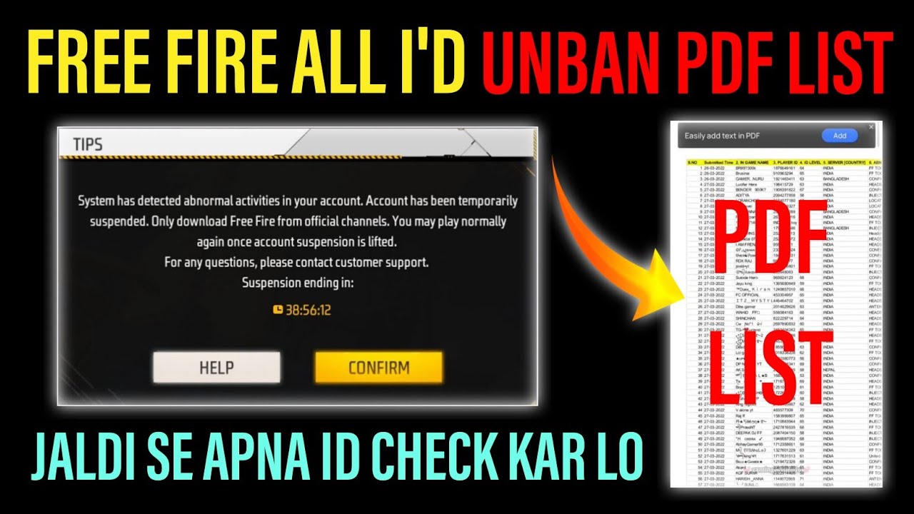 ACCOUNT UNBAN PDF LIST 😍 UNBAN PDF LIST AAYEGA HAIN ️ APNA APNA UID ...