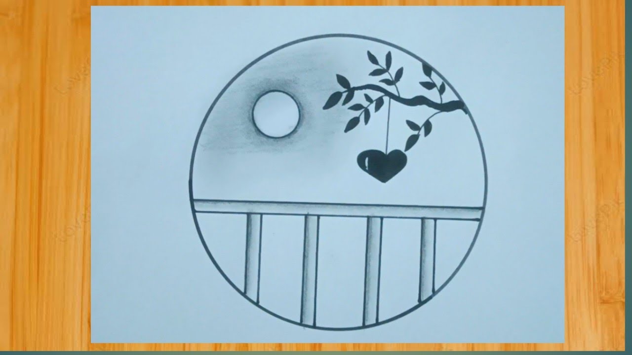 How to draw beautiful circle scenery || heart scenery drawing || night ...