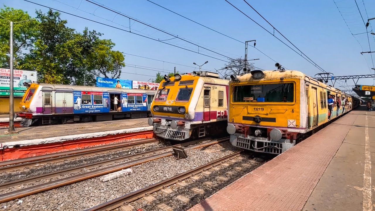 Unique model trains crossing at busy Belur station | Four local trains ...