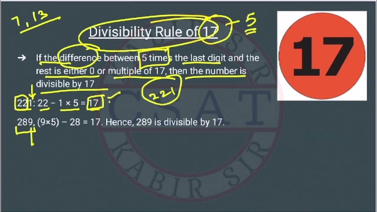 Divisibility Rule Of 17 Number System Concept Upsc Csat Preparation Youtube